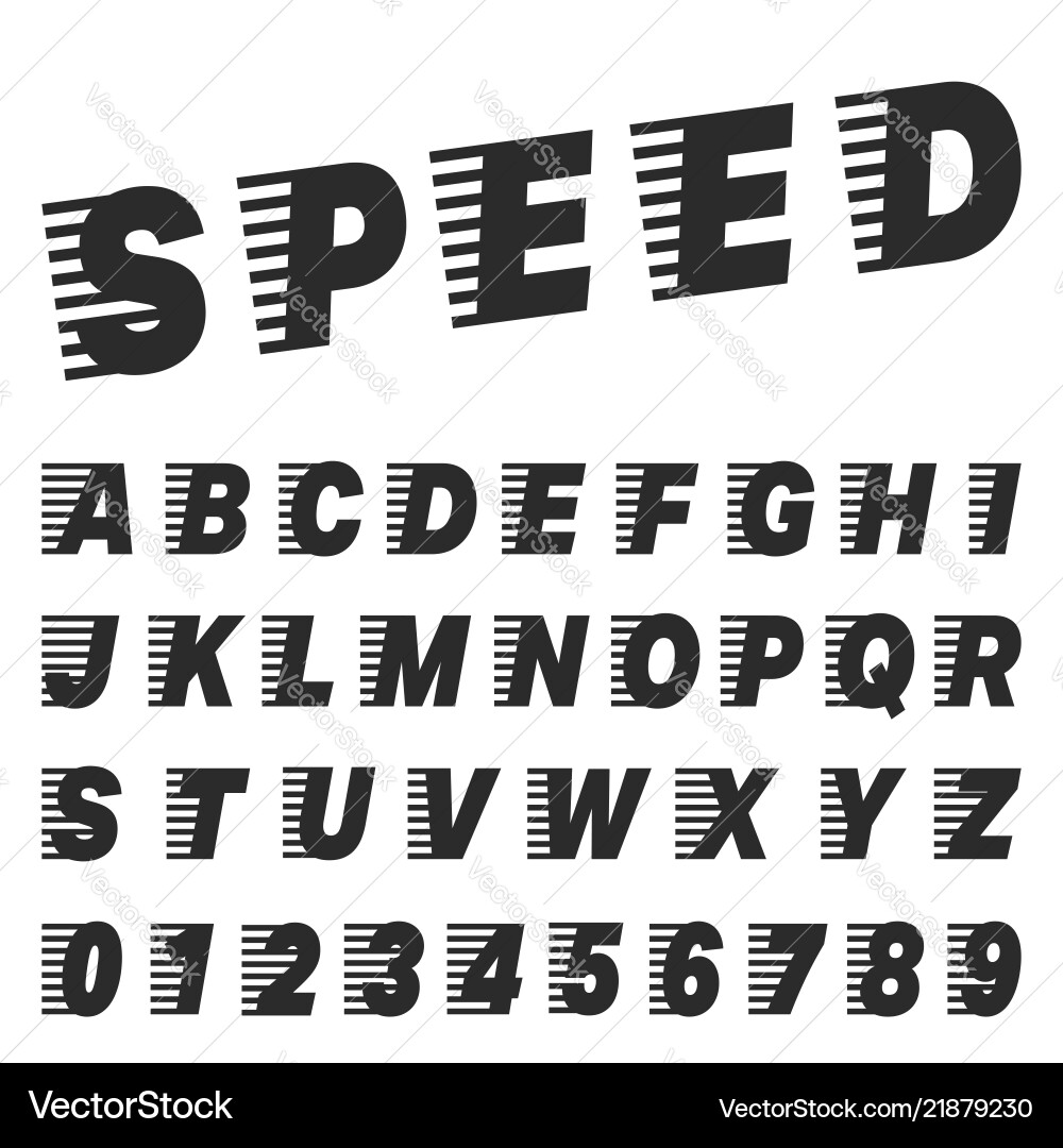 Speed alphabet font template set letters and Vector Image