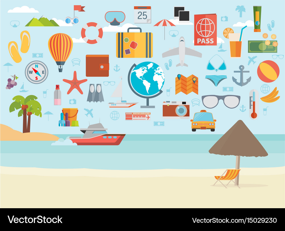 Travel vacation flat design set concept Royalty Free Vector