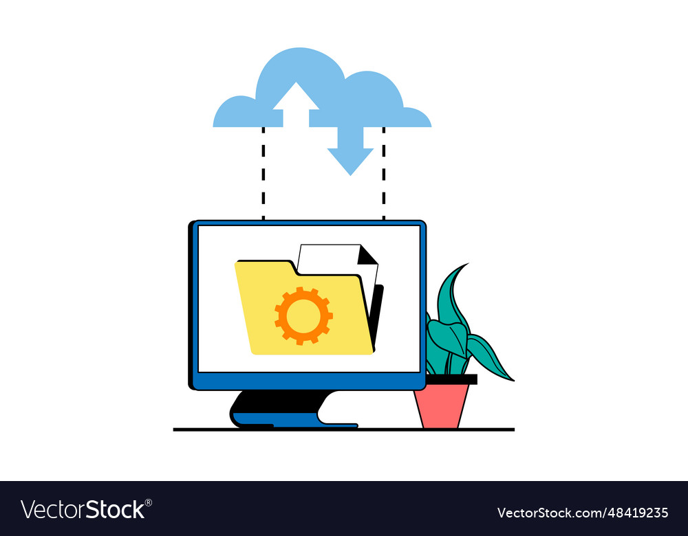 Cloud computing concept with people scene in flat Vector Image