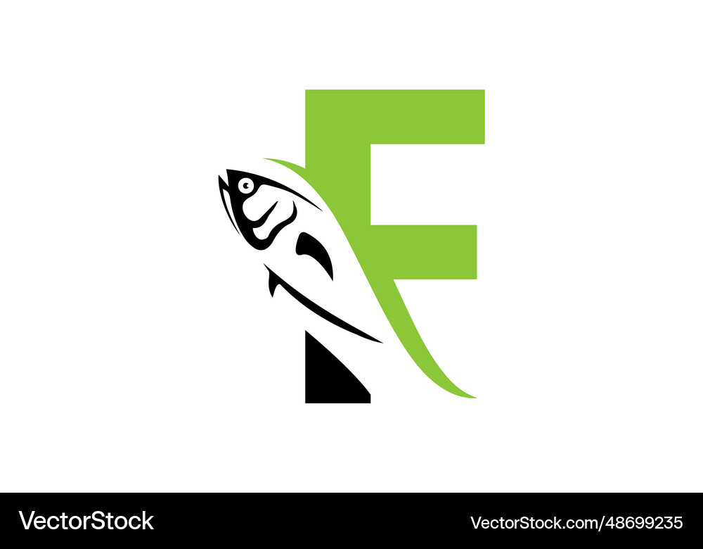 Letter f with fish logo design template Royalty Free Vector