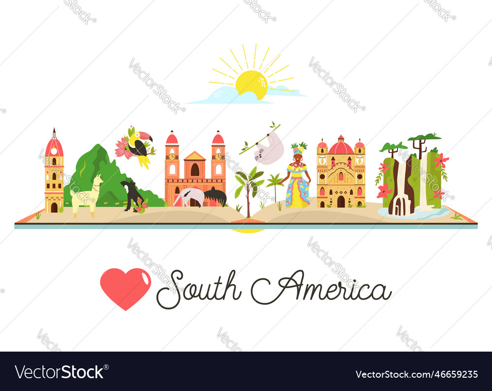 Tourist poster with symbols of south america Vector Image