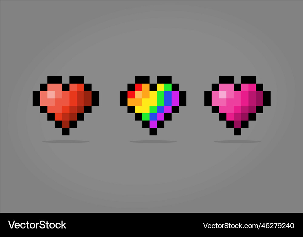 Love 8 Bit Style Valentine's Day Pixel Set Of Icons, Vintage, 8 Bit,