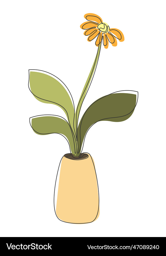 Abstract flower drawn in one line pot Royalty Free Vector