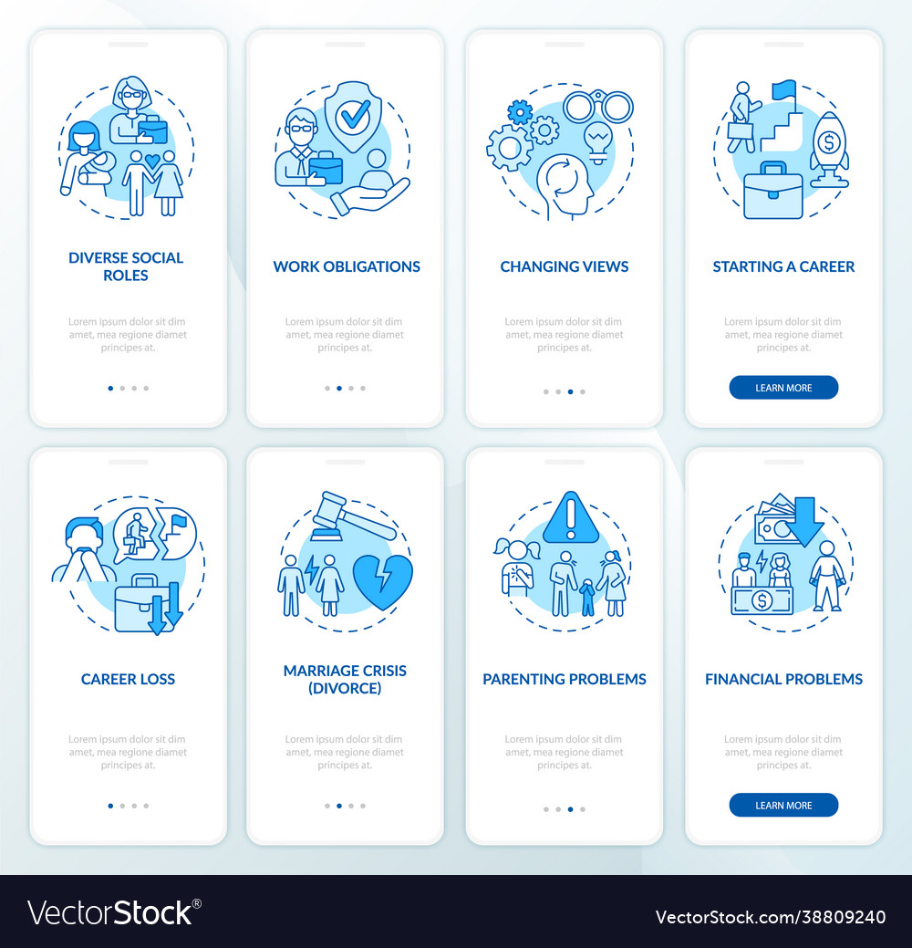 Adulthood development onboarding mobile app page Vector Image
