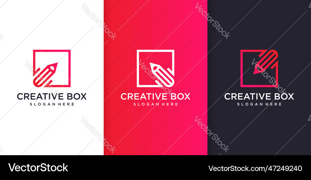 Creative box logo with pencil line art style Vector Image