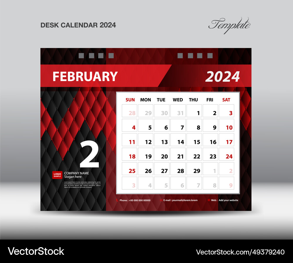 February 2024 year- desk calendar template Vector Image
