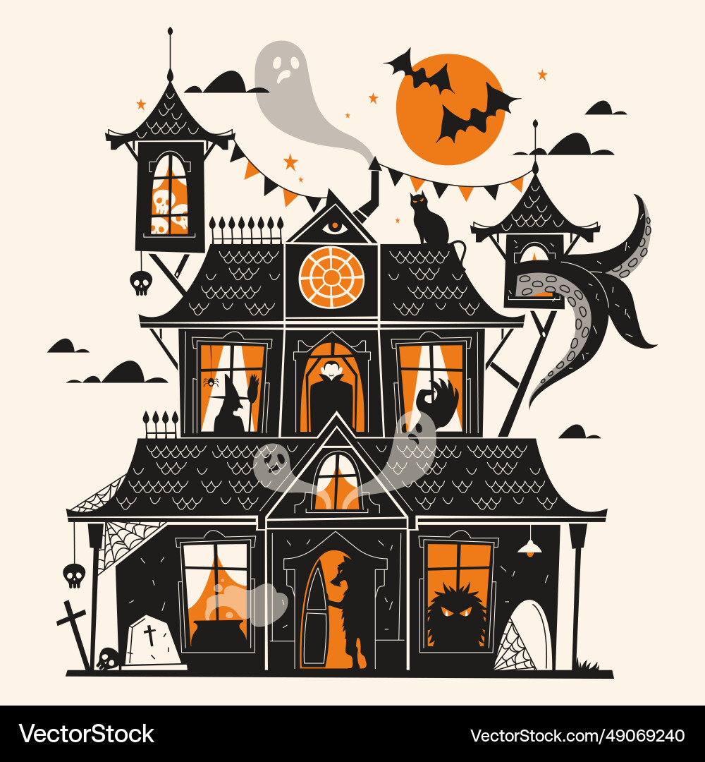 Halloween house background or flyer Royalty Free Vector