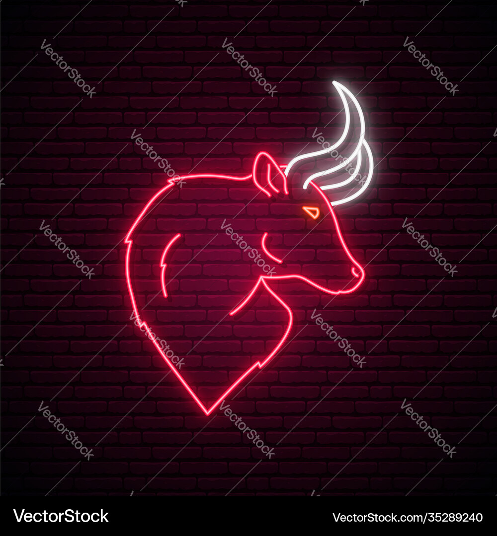 Neon bull sign glowing red emblem Royalty Free Vector Image