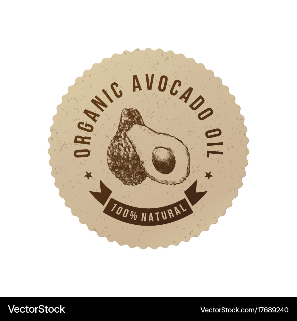 Organic avocado oil emblem Royalty Free Vector Image