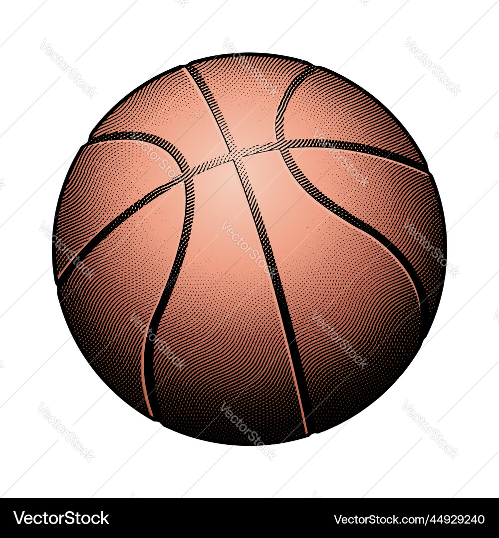 Scratchboard engraved basketball with brown fill Vector Image