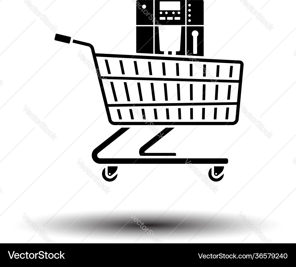 Shopping cart with coffee machine icon Royalty Free Vector