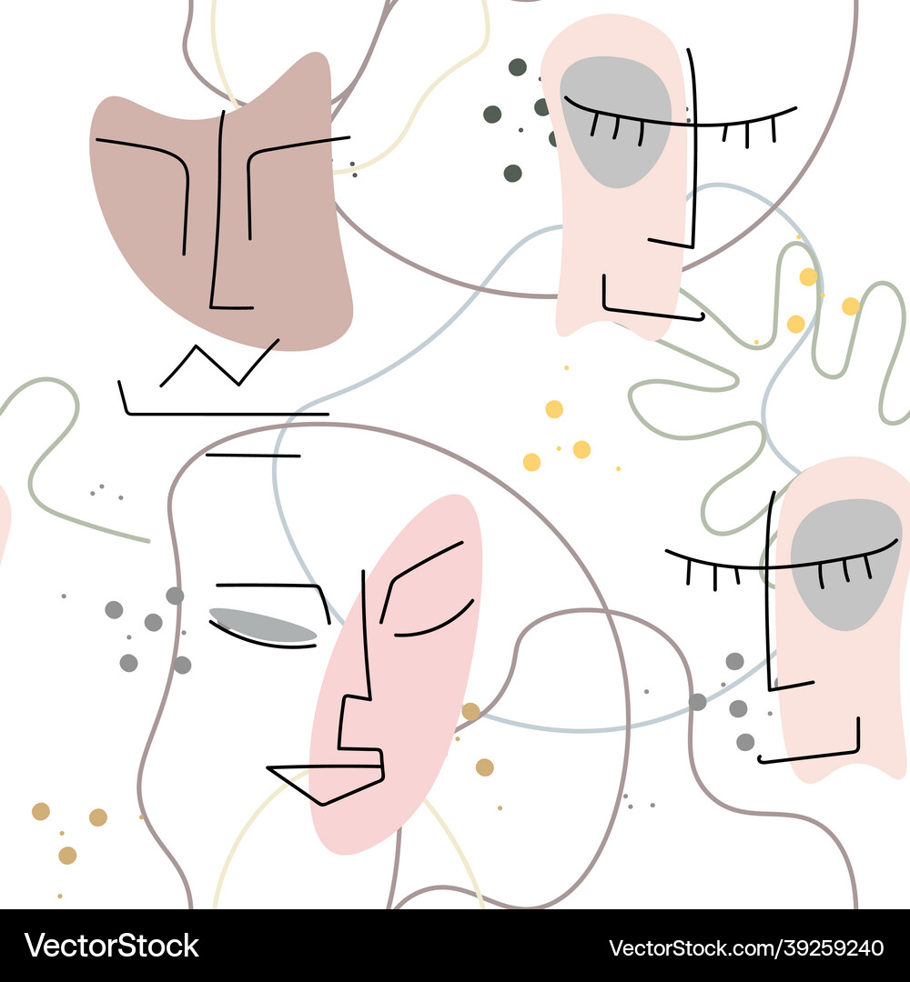 Woman face line abstract drawing seamless pattern Vector Image