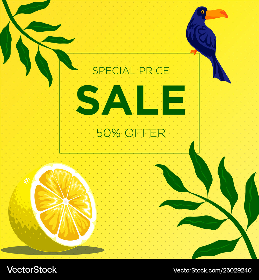 Yellow dotted texture with parrot bird lemon Vector Image