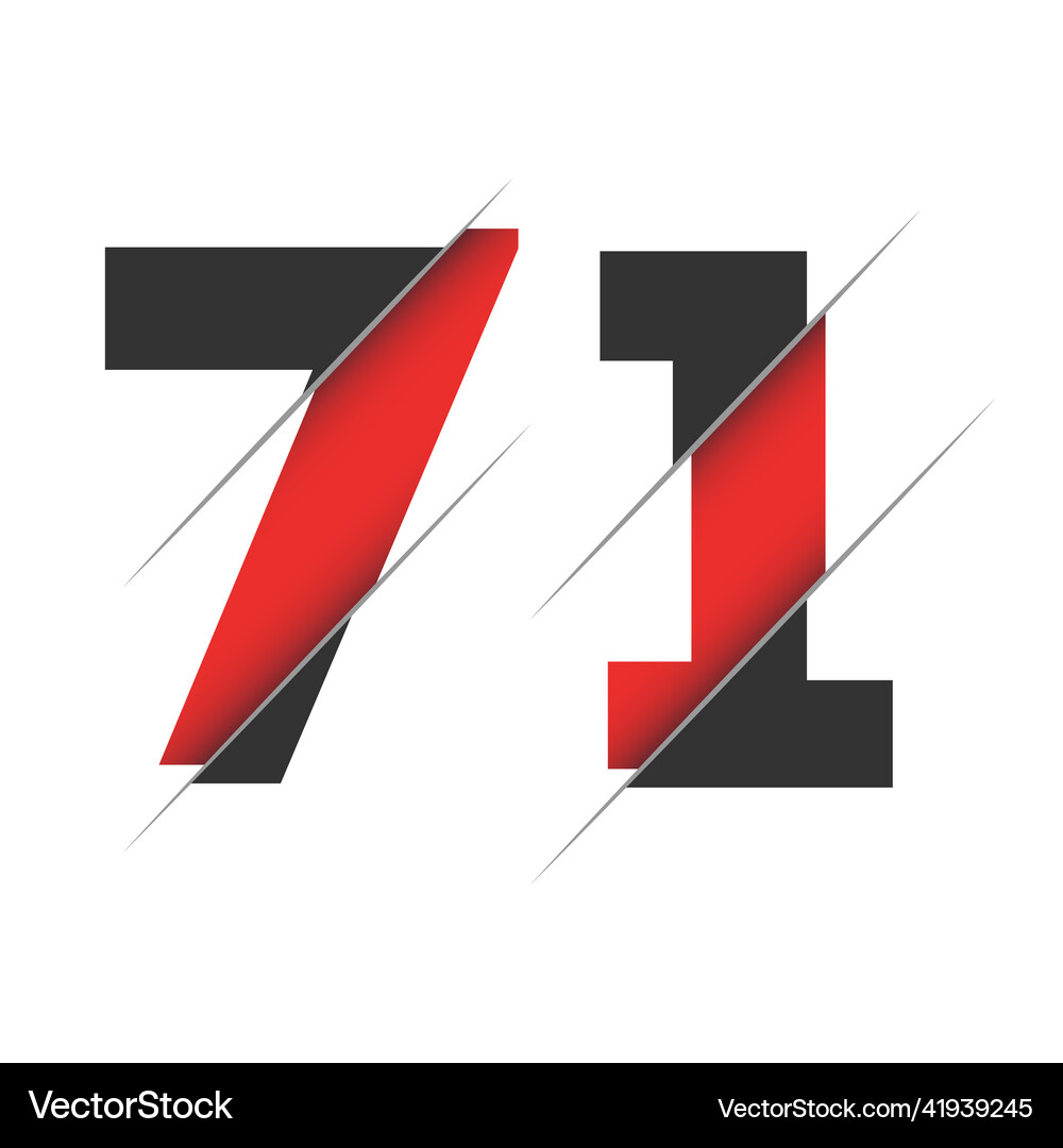 71 7 1 number logo design with a creative cut Vector Image