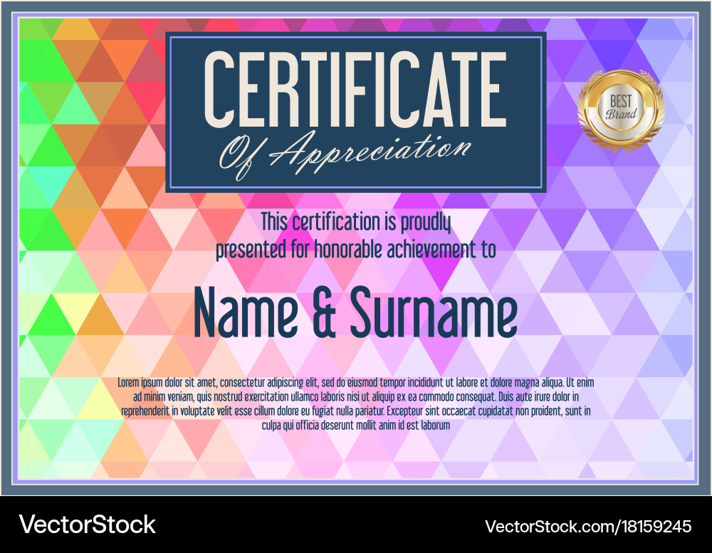 Abstract colorful certificate with triangle 08 Vector Image