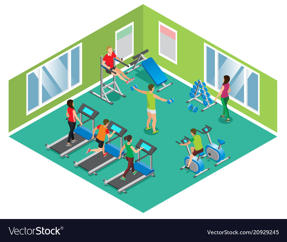 Isometric fitness club concept Royalty Free Vector Image