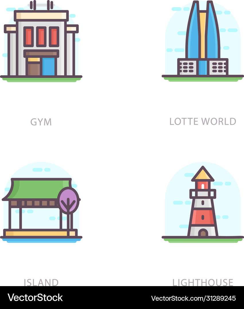Landmark buildings flat icons Royalty Free Vector Image