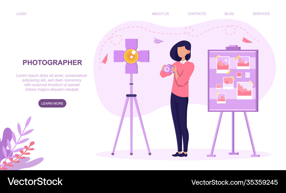 Professional female photographer during workshop Vector Image