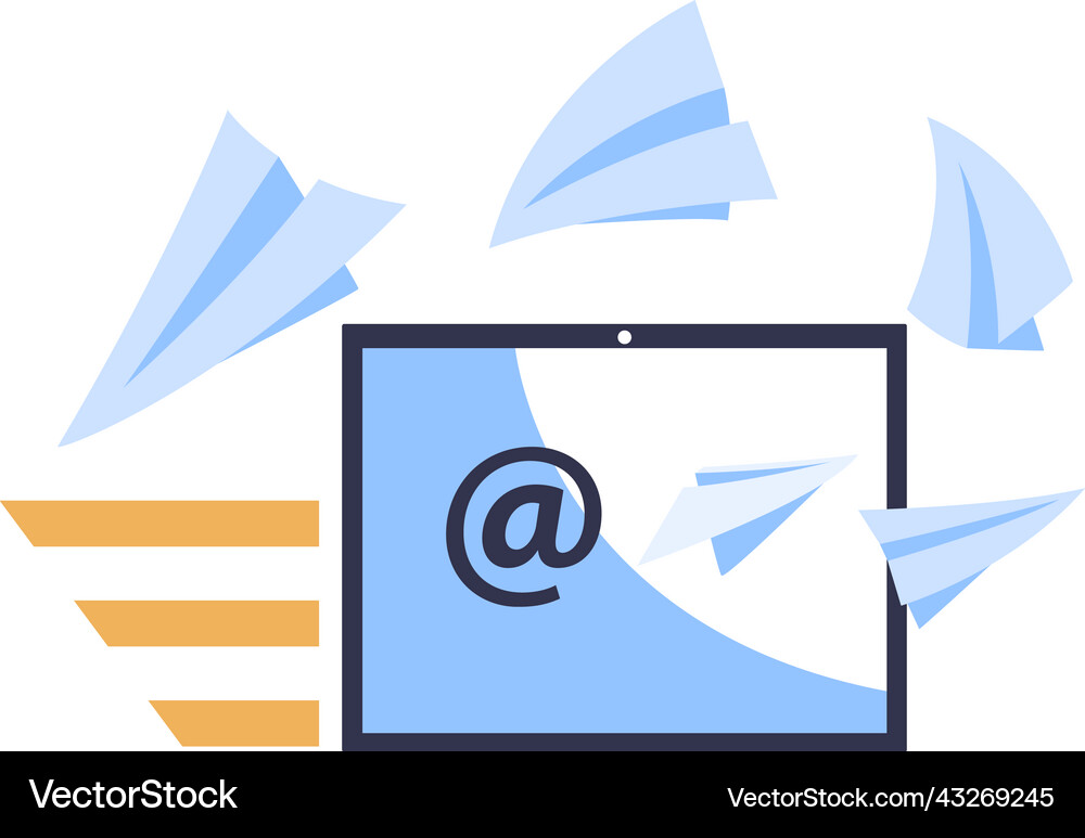 Tablet screen with paper plane and mail sign Vector Image