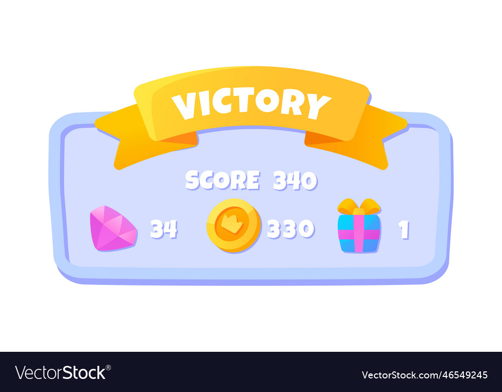 Ui victory panel for games Royalty Free Vector Image