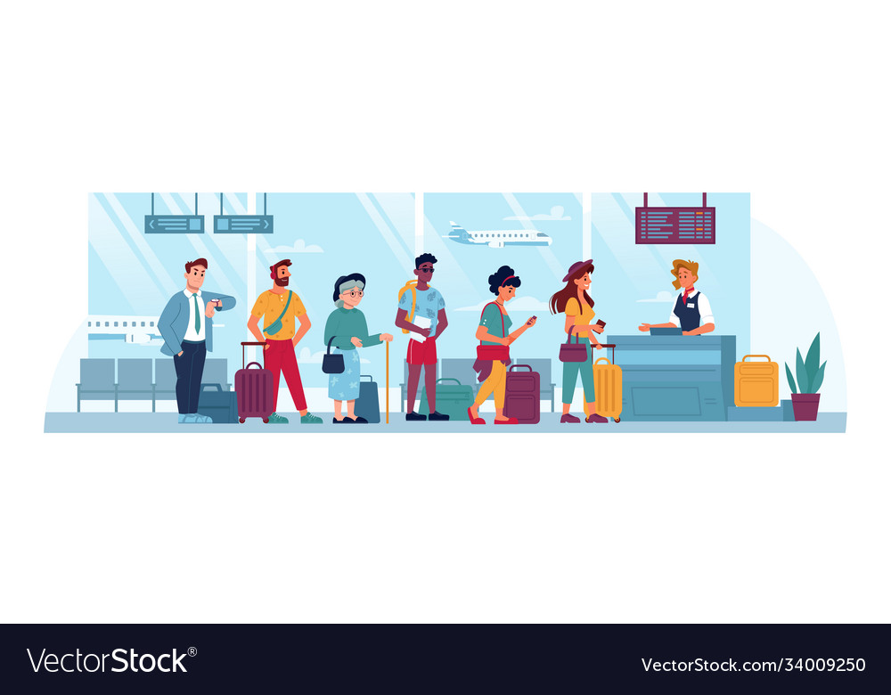 Airport queue counter check people with tickets Vector Image