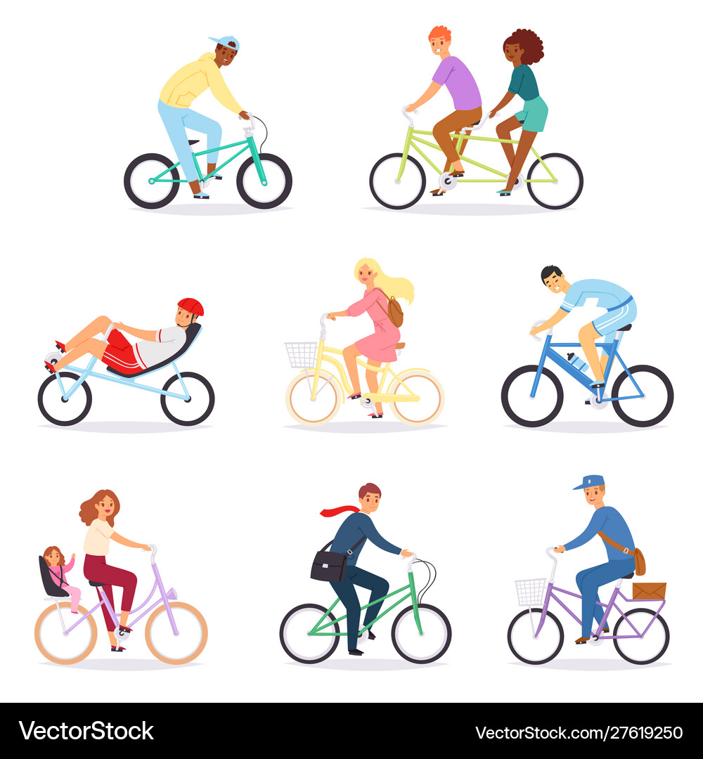 Bicycle bikers people character biking Royalty Free Vector