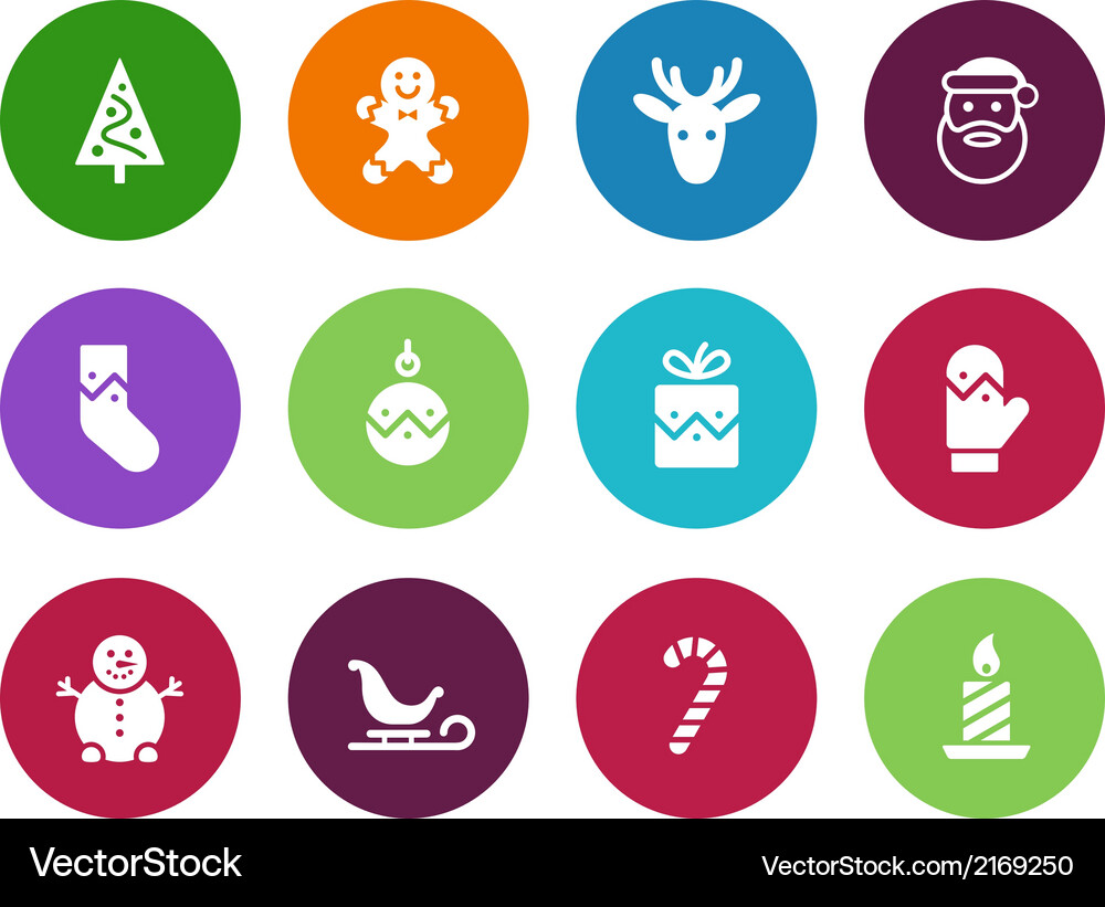 Christmas circle icons on white background Vector Image
