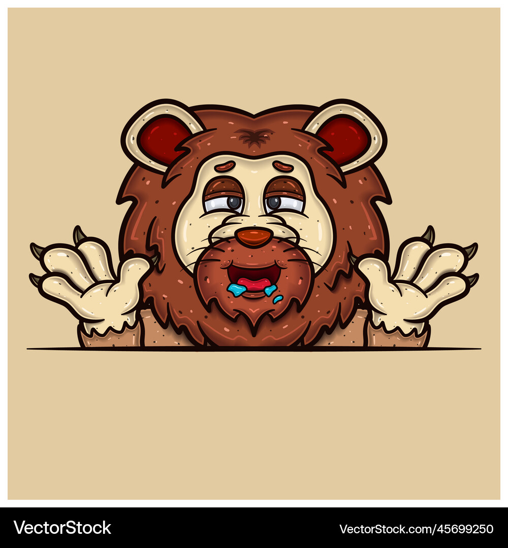 Hungry face expression with lion cartoon Vector Image