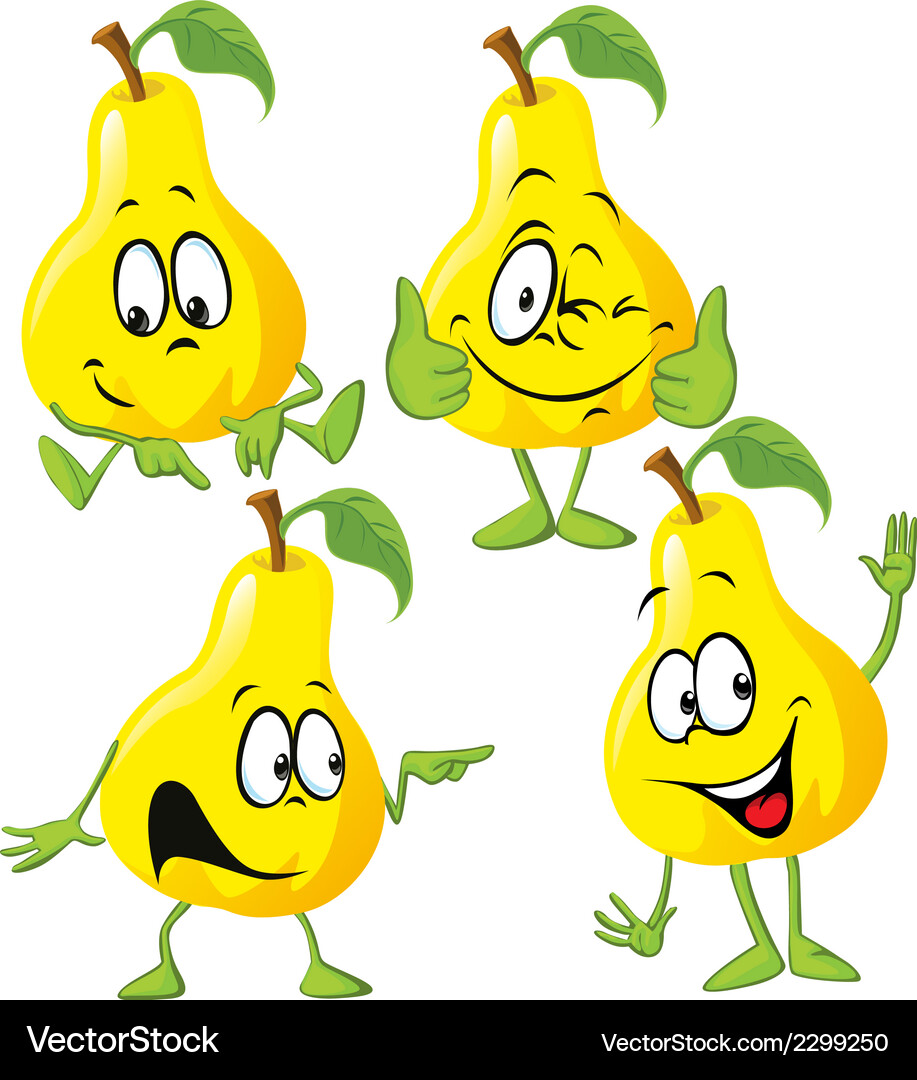 Pear cartoon with hand isolated on white Vector Image