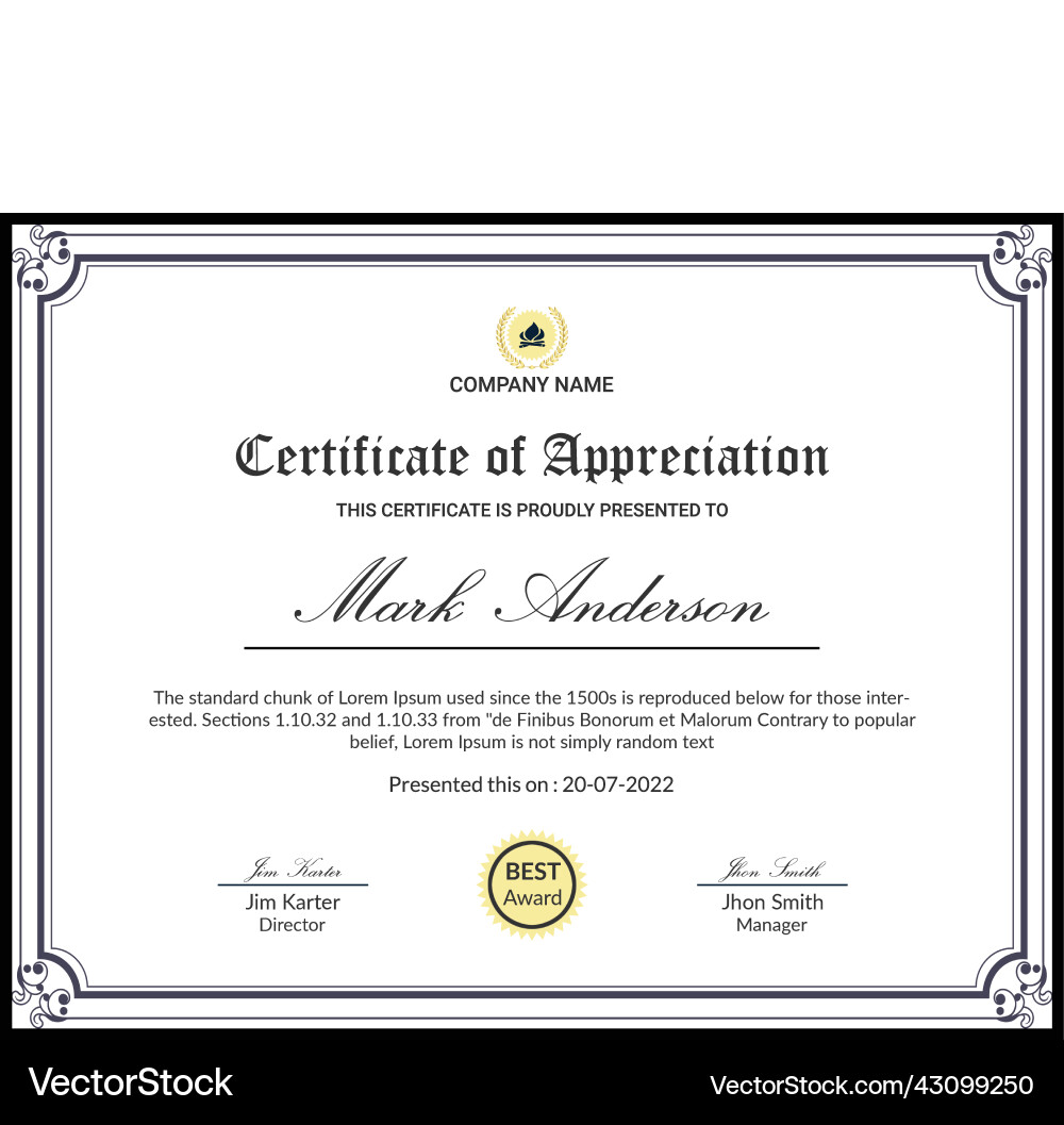 Professional business appreciation certificate Vector Image