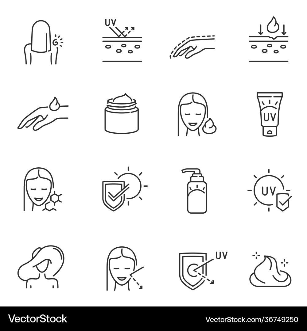 Set outline monochrome sunscreen icon sun block Vector Image