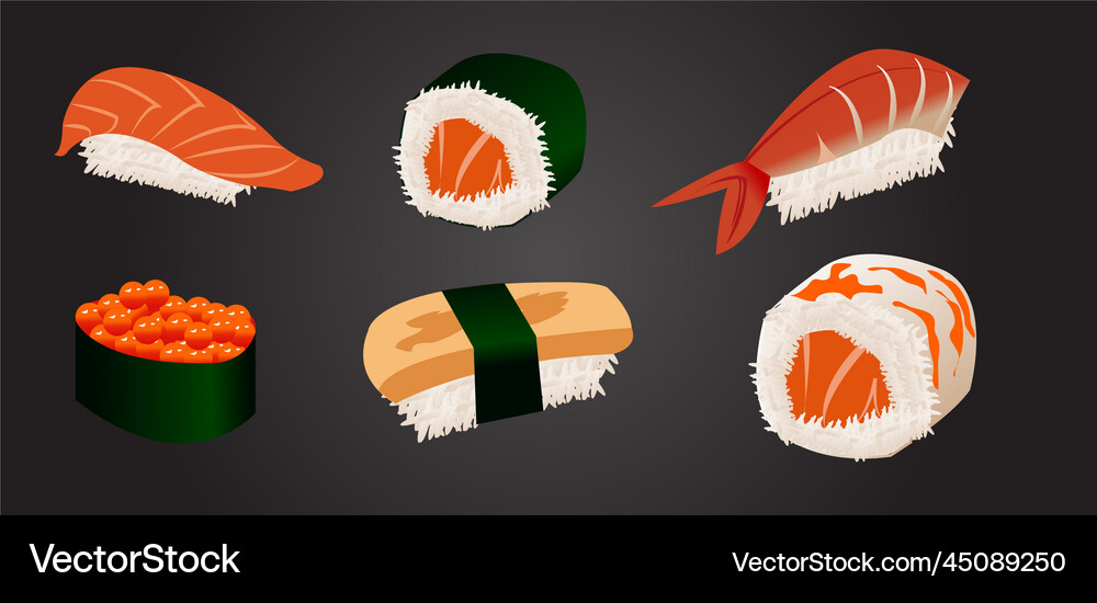Set sushi delicious japan Royalty Free Vector Image