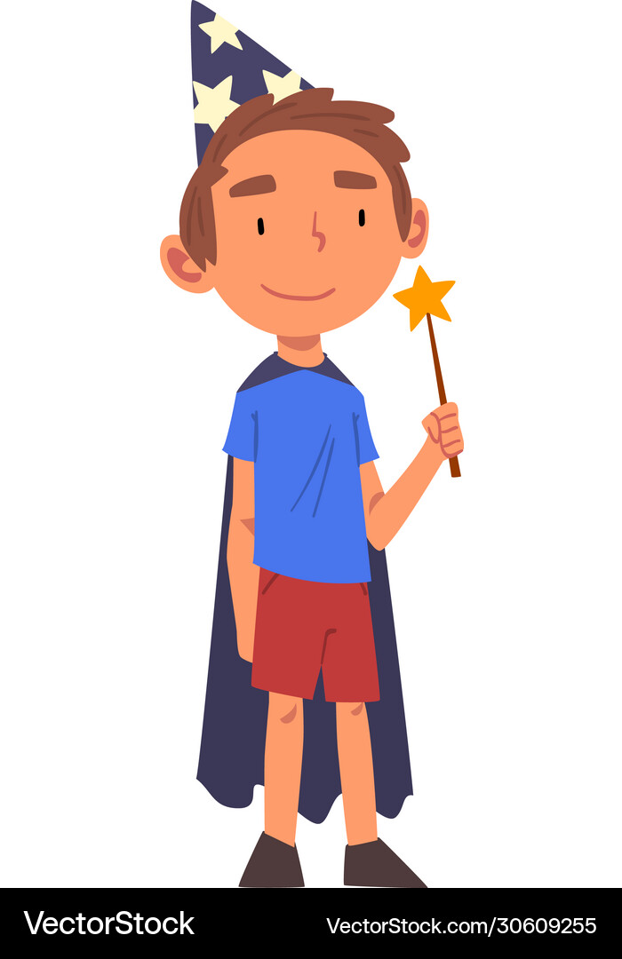 Boy wearing magician costume standing with magic Vector Image