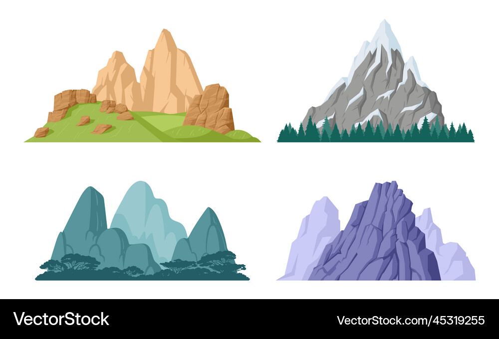 Cartoon mountains rocky range hill tops Royalty Free Vector