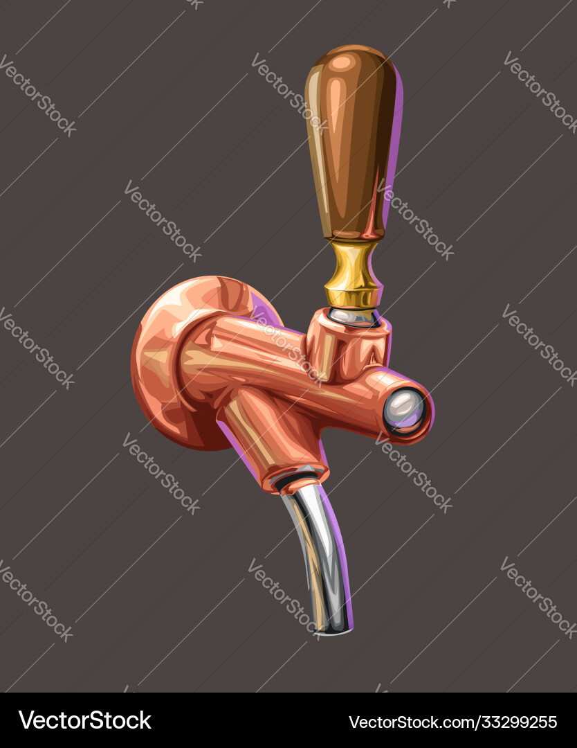 Copper realistic brown beer tap on dark Royalty Free Vector