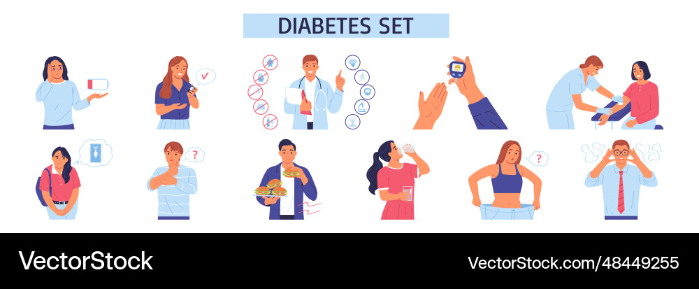 Diabetes flat set Royalty Free Vector Image - VectorStock