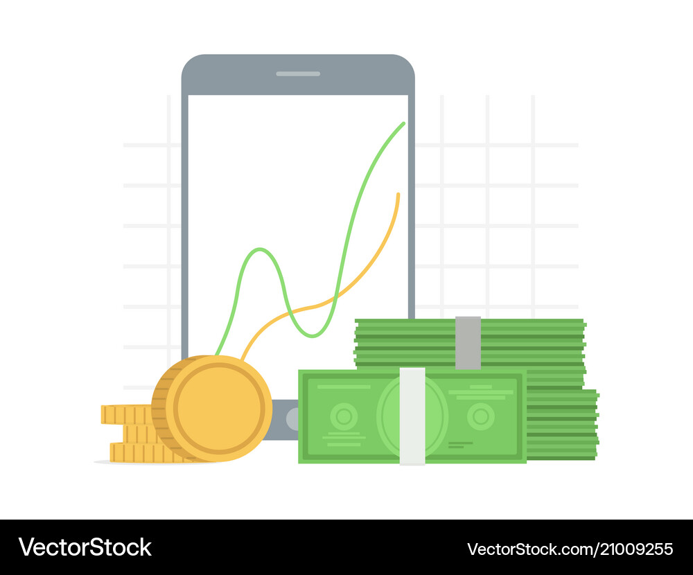 Finance analitics chart on the screen and money Vector Image