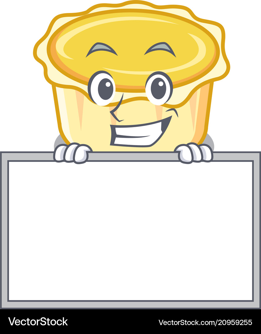 Grinning with board egg tart character cartoon Vector Image