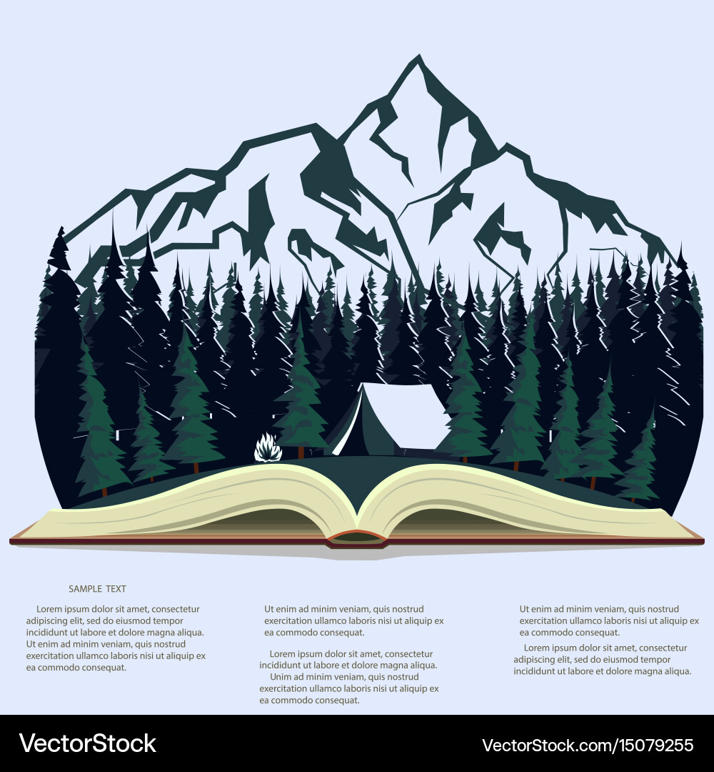 Nature in opened book camping graphics outdoor Vector Image