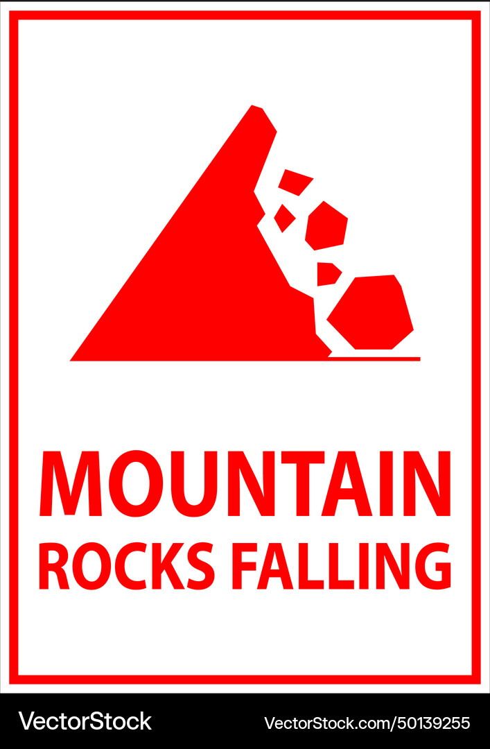 Road warning sign mountain rocks falling symbol Vector Image