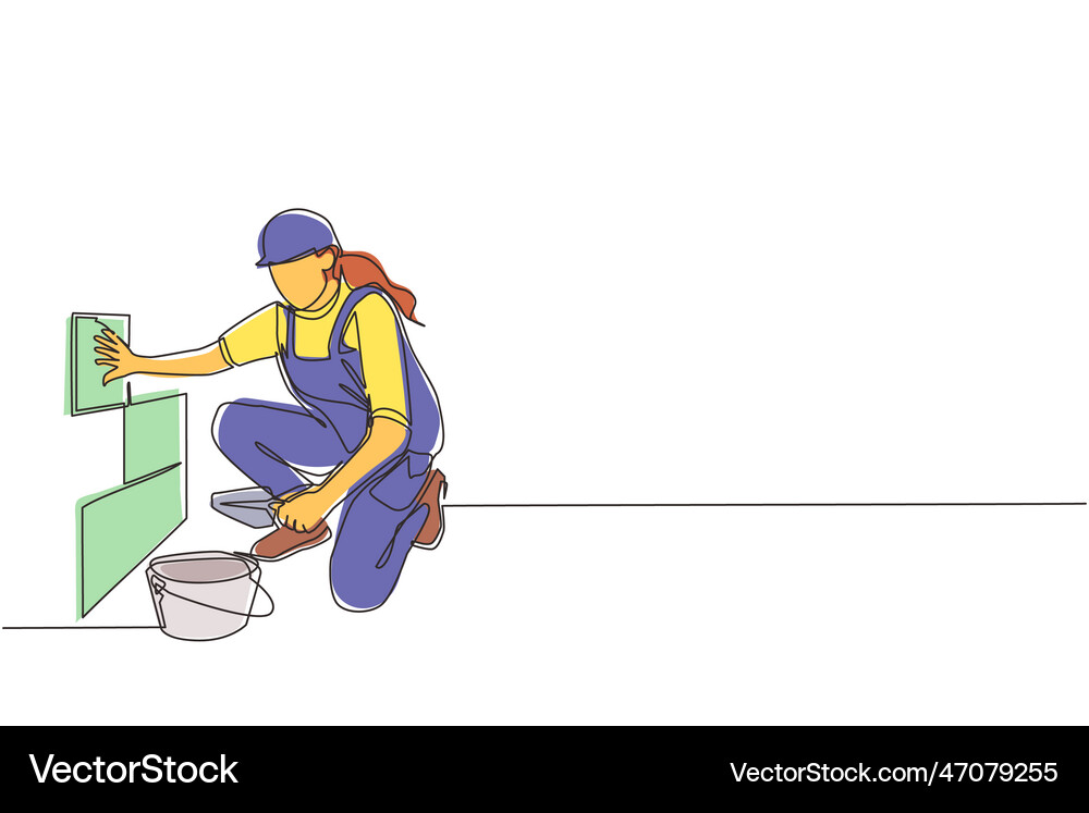 Single one line drawing repair worker laying Vector Image