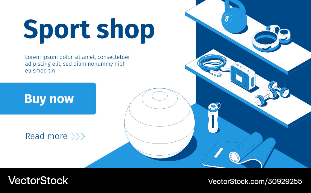 Sport shop isometric banner Royalty Free Vector Image
