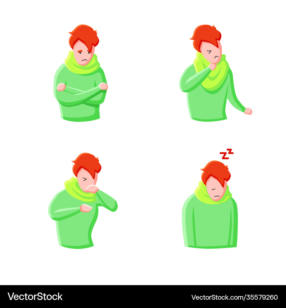 Flu disease flat icons set color Royalty Free Vector Image