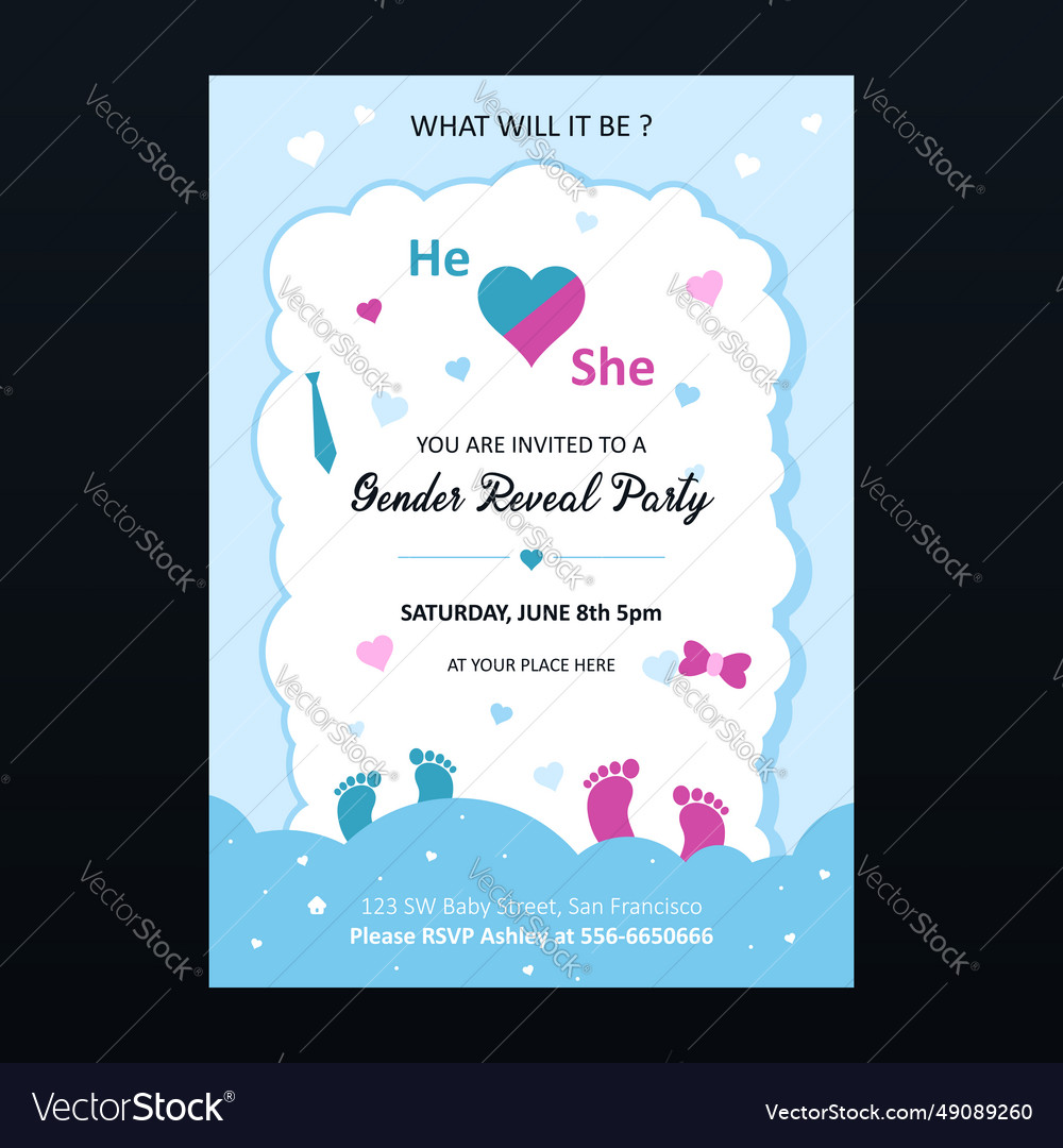 Gender Reveal Party Invitation Card Royalty Free Vector
