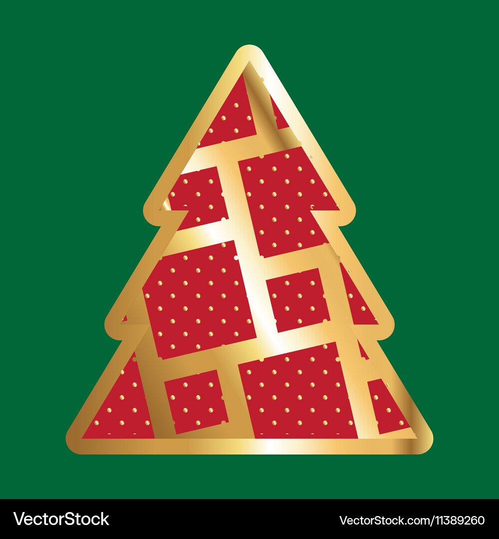 Gold and red christmas tree icon Royalty Free Vector Image