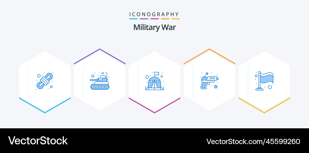 Military war 25 blue icon pack including flag Vector Image