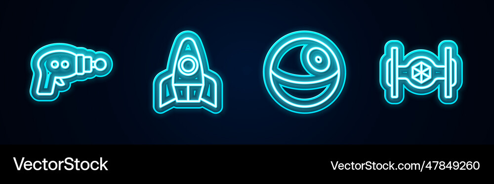 Set line ray gun rocket ship planet and cosmic Vector Image