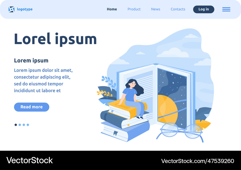 Tiny woman sitting on huge book flat Royalty Free Vector