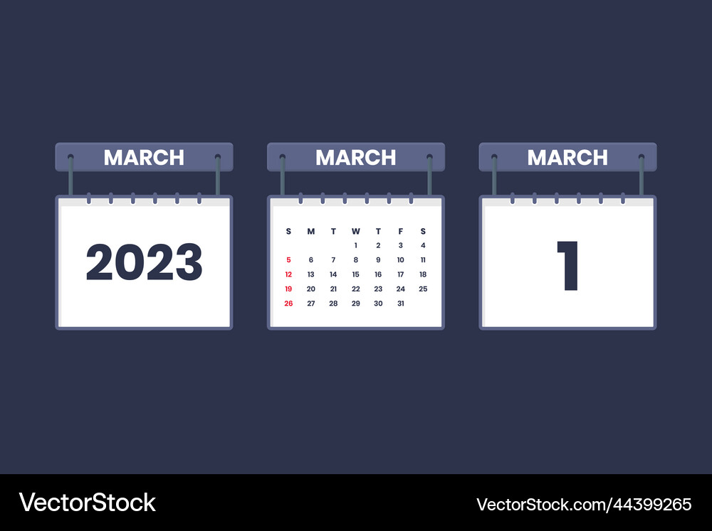 1 march 2023 calendar icon for schedule Royalty Free Vector