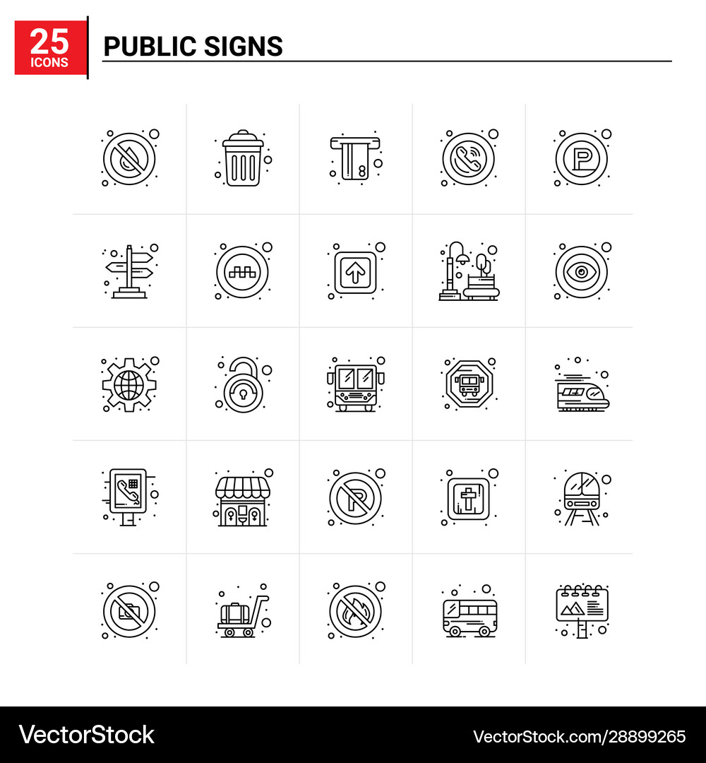 25 public signs icon set background Royalty Free Vector